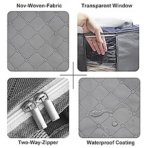 Ceither Large Storage Bag, 4 Pack Collapsible Storage Bins Organizer For Clothes Blankets Durable Fabric Smooth Zips Reinforced Handles, Visible Window Breathable Storage Box (vertical)