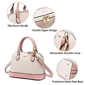 Small Crossbody Bags for Women Classic Double Zip Top Handle Dome Satchel Bag Shoulder Purse Pink&Beige