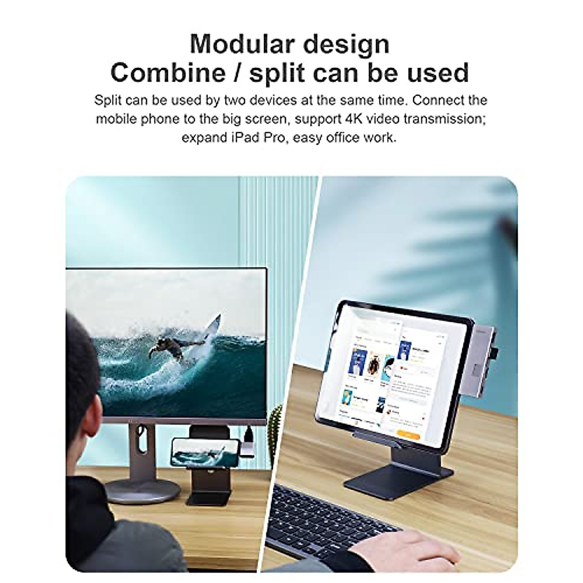 Hagibis USB C Hub Modular Magnetic USB Type-C Hub with 4K@60Hz HDMI, Separated Dual USB-C Adapter for MacBook Pro Air M1/2020/2019/2018 iPad Pro, Gigabit Ethernet, USB 3.0, 100W Power Delivery (RJ45)