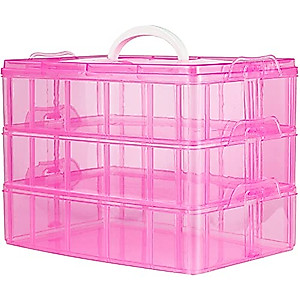Visen 3-Tier Stackable Storage Container with 30 Compartments, Storage Box with Buckle, Non-Toxic Plastic Container Box for Dolls,Arts and Crafts, Fuse Beads, Washi Tapes, Jewelry, Toys