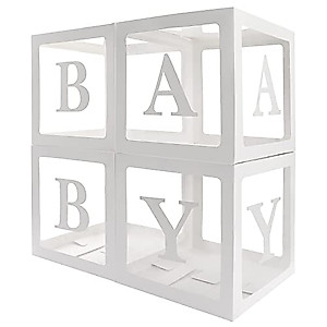 HOLICOLOR Baby Boxes with Letters for Baby Shower, White Clear Balloon Box Blocks Gender Reveal Birthday Decorations and Party Supplies