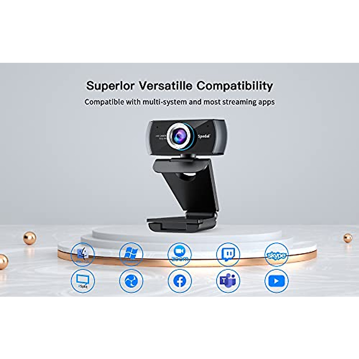 Spedal Streaming Webcam with Microphone, Software 1080P Full HD H.264 USB Computer Web Camera for Desktop Laptop Video Calling, Software can Support Windows/Mac OS