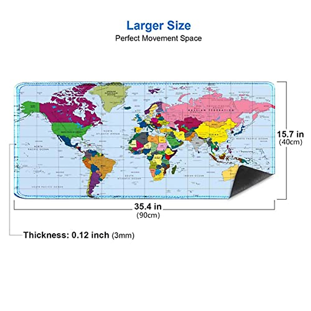 World Map Large Mouse Pad, Modern Map Big Mousepad, Giant Long Non-Slip Rubber Base Gaming Mouse Pads for Full Desk