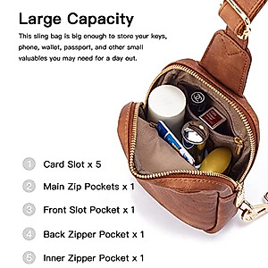 Telena Small Sling Bag for Women Leather Crossbody Fanny Packs Chest Bag for Women Mocha Brown