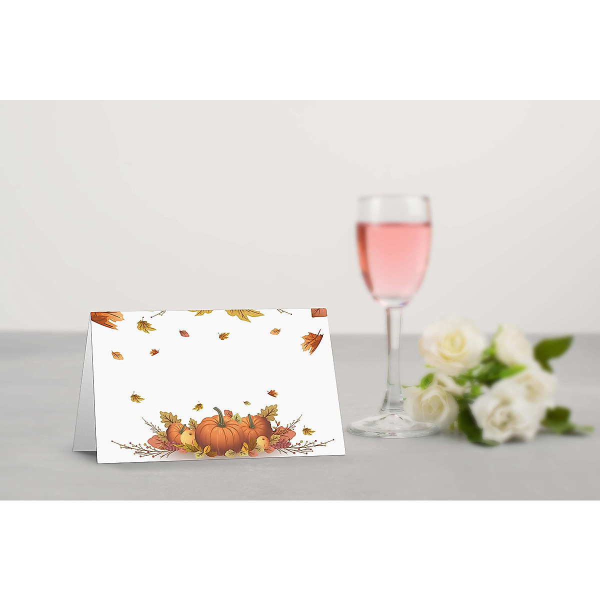 Table Place Card, Fall Harvest Thanksgiving Themed Tent Style Cards, Pack of 25 Half-Fold Reception Place Card with Pumpkin, Perfect for Thanksgiving Dinner, Party, Birthday, Wedding, Banquet A11