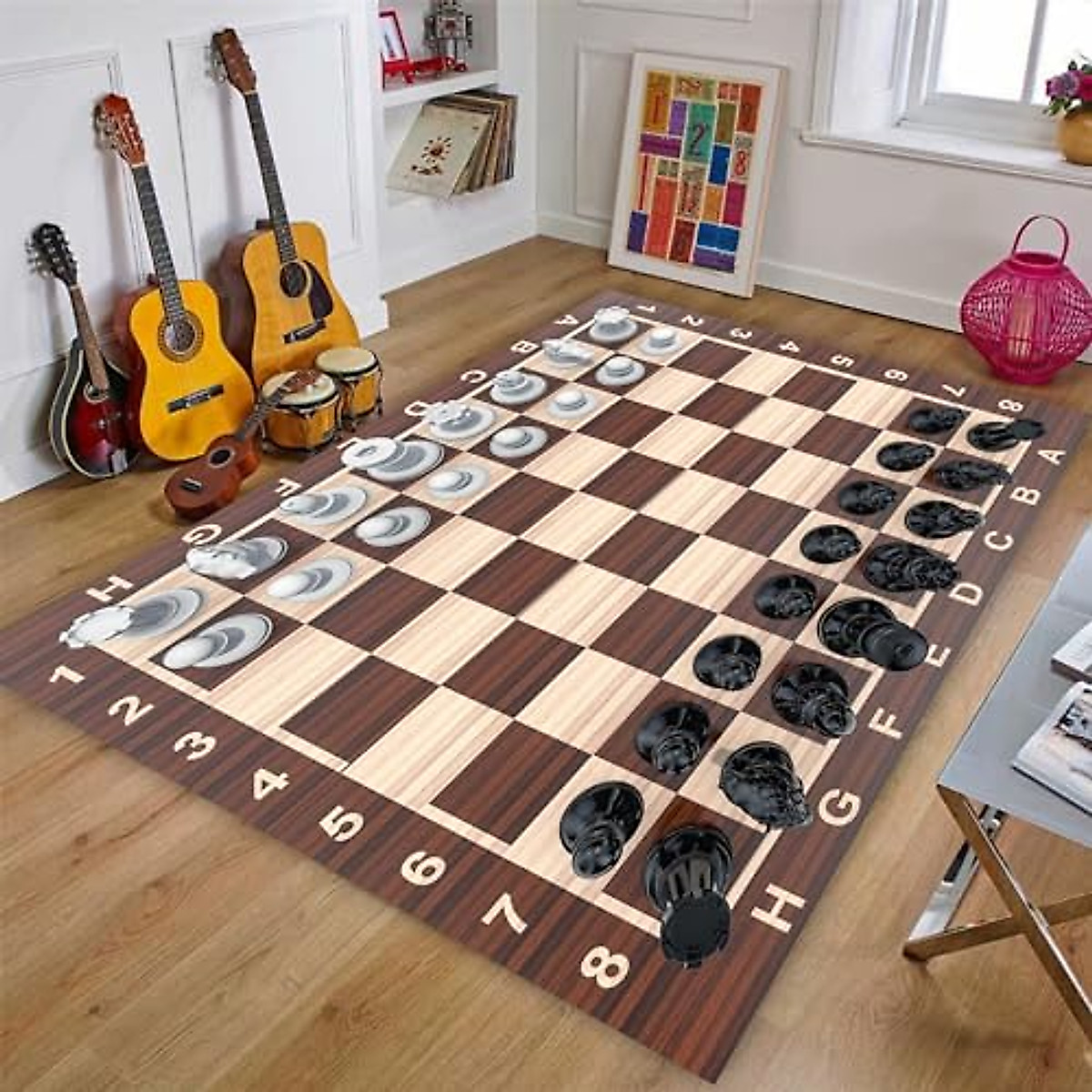 ALLC Brown Checkered Letters Numbers Retro Rug Outdoor Rug 2x3ft/24x36in/60x90cm, Fluffy Rug for Apartment Dorm Room Essentials for Girls