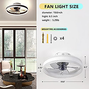 Apgooface Dimmable Low Profile Flush Mount Ceiling Fan with Light, APP & Remote Control Enclosed Ceiling Fan, 3-Color Smart Bladeless Ceiling Fan Lights for Bedroom, Living Room