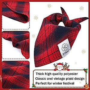 Christmas Dog Bandanas & Matching Scrunchie Set Plaid Dog Bandana Scarf Bibs with Bow Hair Ties for Pet Owner & Medium Large Dogs Red