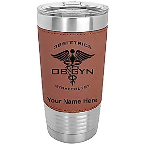 LaserGram 20oz Vacuum Insulated Tumbler Mug, OBGYN Obstetrics and Gynaecology, Personalized Engraving Included (Faux Leather, Dark Brown)
