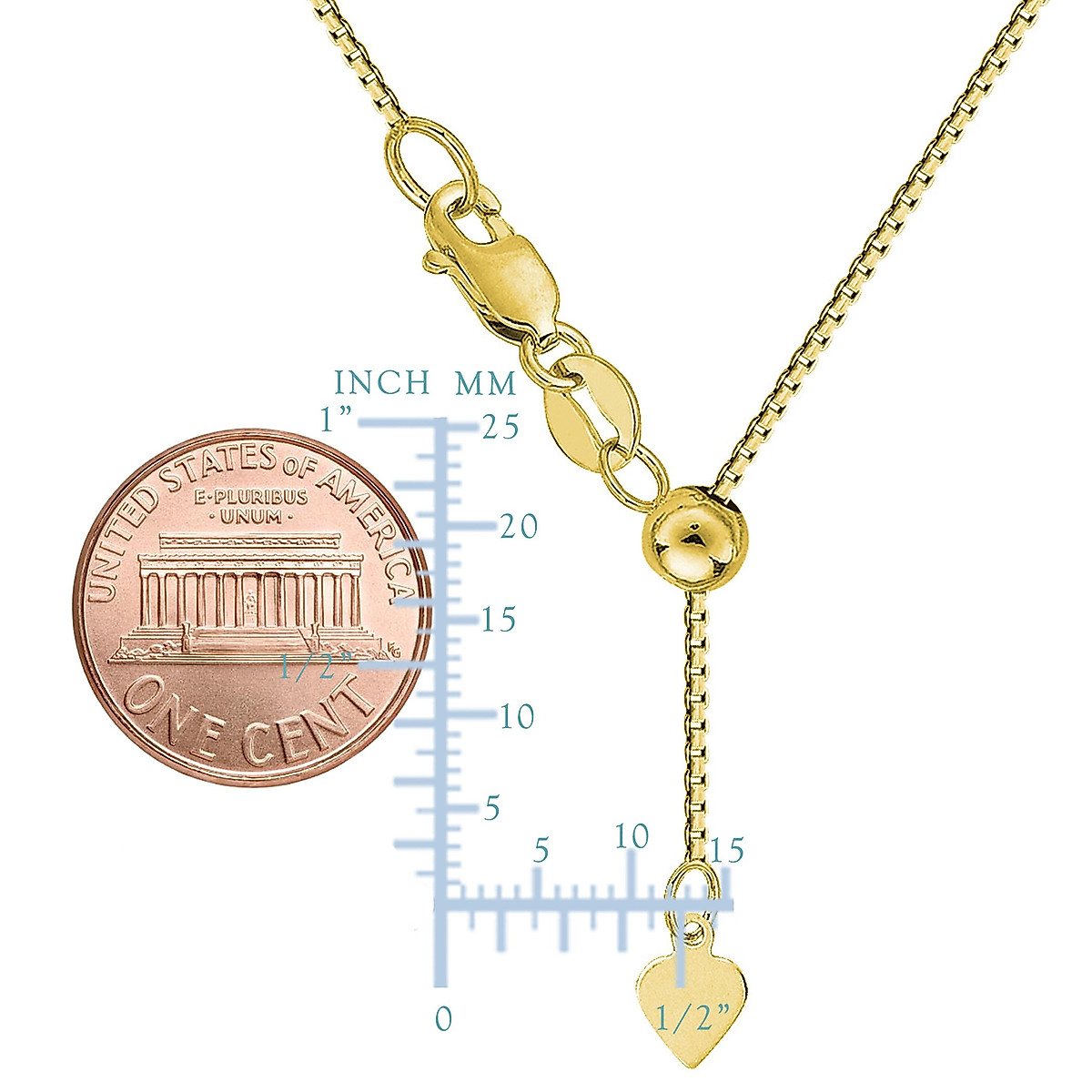 Jewelry Affairs 10k Yellow Real Gold Adjustable Box Link Chain Necklace, 0.7mm, 22"