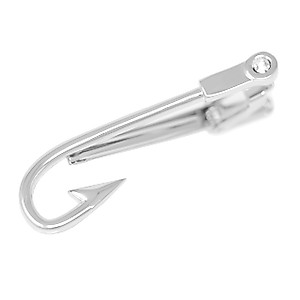 MENDEPOT Fishing Hook Tie Clip Rhodium Plated Nolvety Fishhook Tie Clip With Box