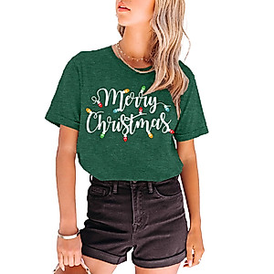 MAIHUN Christmas Shirts Womens Merry Christmas Shirt Xmas Holiday Tshirt Christmas Lights Tee Green