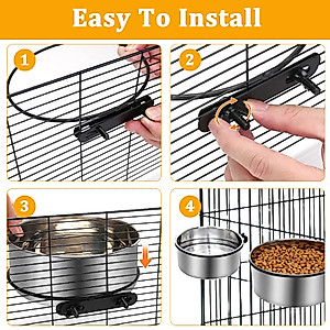 Vayugo Dog Crate Bowls, 2 Pack Stainless Steel Kennel Water Food Bowls with Clamp, Anti-Spill Hanging Pet Metal Bowls for Small Medium Large Dogs Use in Cage Kennel Crate