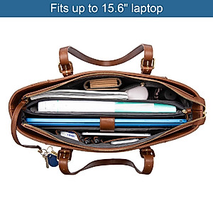 LOVEVOOK Laptop Bag for Women, Structured Leather Computer Bag, Professional Work Tote Purse, Teacher/Attorney’s Choice, Retro-Brown