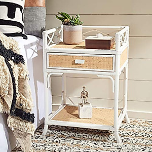 Safavieh Home Collection Rumi White and Natural Rattan 1-Drawer 1-Shelf Nightstand