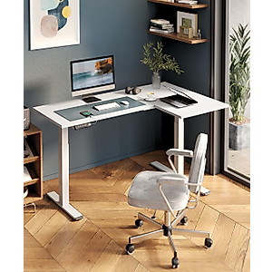 FLEXISPOT Corner Desk Dual Motor L Shaped Computer Electric Standing Sit Stand Up Desk Height Adjustable Home Office Table with Splice Board, 71x48 White