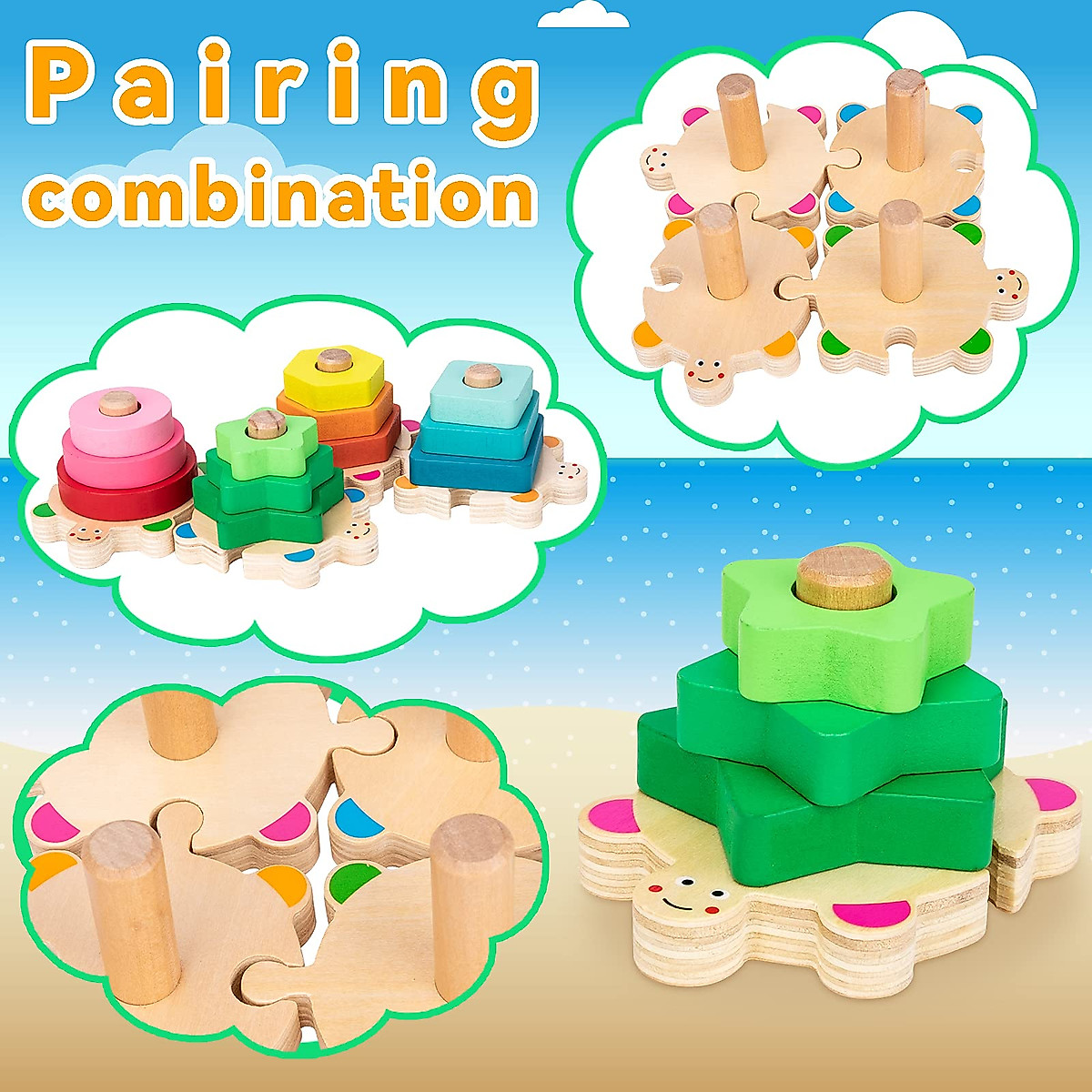 Montessori Toys for Babies 6-12 Months, Wooden Stacking Toys for Toddlers 1-3 Year Old, Toddler Learning Educational Toys 1 Year Old, Preschool Activities Gifts for Boys Girls Birthday Christmas