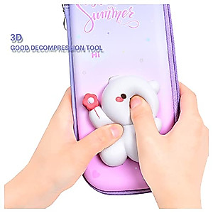 GANNEPIE 3D Decompression Stereo Cartoon Cute Pencil Case Holder EVA Carrying Pen Bag Pouch Simple Stationery for Adults Kids Purple Bear
