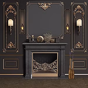 Yeele Fireplace Backdrop 8x8ft Vintage Style Interior Black Gold Fireplace Photography Background Luxury Wall Art Home Decorations Portraits Photo Studio Props