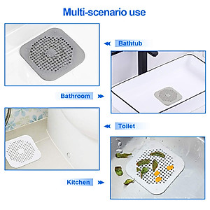 YIMSGO Drain Hair Catcher 2 Packs, Shower/Bathtub Drain Cover, Silicone Hair Catcher for Shower, Square Drain Stopper for Tub,Kitchen,Bathroom Gray/White