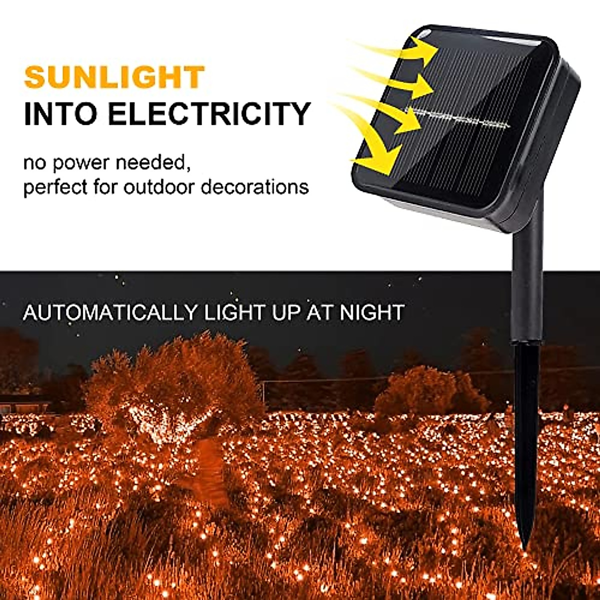 kemooie 2 Pack 100 LED Orange Solar Halloween Lights, 8 Twinkle Modes Waterproof Upgraded Solar Powered Fairy Lights, for Outdoor Garden Patio Christmas Halloween Decorations (Orange)