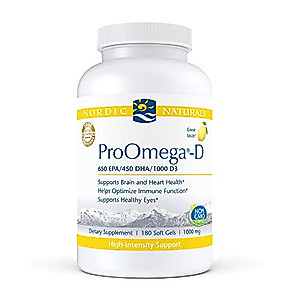Nordic Naturals ProOmega-D, Lemon Flavor - 180 Soft Gels - 1280 mg Omega-3 + 1000 IU D3 - High-Potency Fish Oil - EPA & DHA - Brain, Eye, Heart, Joint, & Immune Health - Non-GMO - 90 Servings