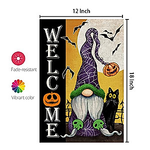 Halloween Gnome Garden Flag 12x18 Inch Small Double Sided Burlap Welcome Seasonal Holiday Yard Outside