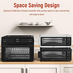 Air Fryer Toaster Oven Combo, Fabuletta 10-in-1 Countertop Convection Oven, Oil-Less Air Fryer Oven Fit 13" Pizza, 9 Slices Toast, 5 Accessories, 1800W, Dehydrate, Reheat, Bake (Black)