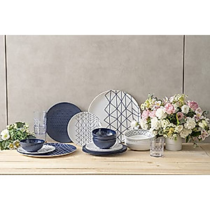 bzyoo BPA-Free Dishwasher Safe 100% Melamine Plastic 14 inch Round Platter Food Serving Tray for Casual dining Indoor and Outdoor Dining Party Cocktails (Spidy French Navy)