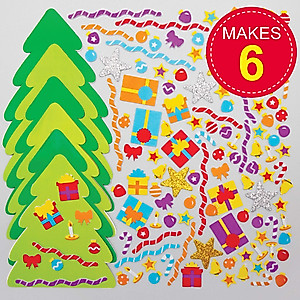 Baker Ross AX594 Christmas Tree Mix & Match Card Kits - Pack of 6, Personalize Your Own Festive Cards, Arts and Crafts for Kids