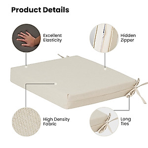 Stricklandhome Outdoor Chair Cushions Set of 2 for Patio Furniture, Square Corner Patio Chair Cushions with Ties, Outdoor Chair Cushions for Dinning Chairs,19" X 19" X 3", Beige