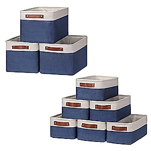 HNZIGE Small Fabric Baskets for Organizing Collapsible Storage Baskets for Shelves, Closets, Laundry, Nursery, Decorative Baskets for Gifts Empty (White&Blue)