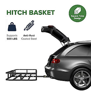 ARKSEN 53 x 19 Inch Heavy Duty Cargo Rack Carrier 500 Lbs Capacity 2/1.25 Inch Receiver Hitch Luggage Basket for SUV Pickup Camping Traveling