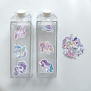 Bac-kitchen 2 Pack Milk Carton Water Bottle - Clear Square Milk Bottles BPA Free Portable Water Bottle with 23 PCS Stickers For Outdoor Sports Travel Camping Activities