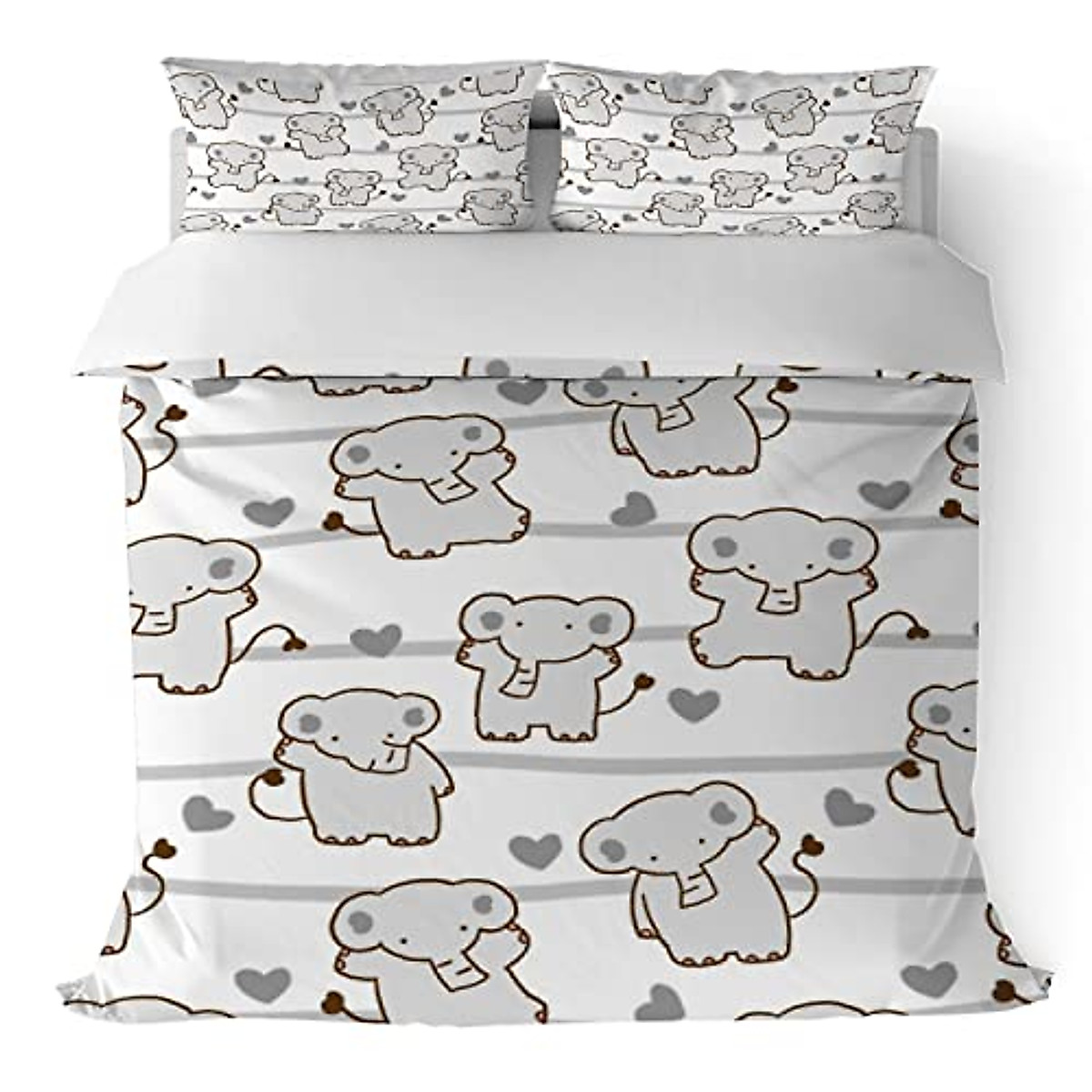 Duvet Cover Sets California King -Cartoon Cute Elephant-Bedding Comforter Set Breathable SetsSoft Microfiber 3 Pcs