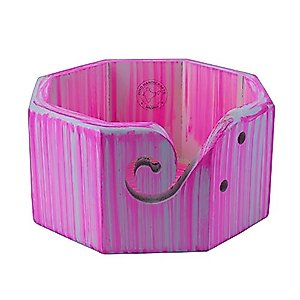 Hind Handicrafts Premium Solid Dark Handmade Crafted Wooden Portable Antique Yarn Storage Bowl Tray - Holder for Knitting Crochet Hook Accessories (Teak Pink, 6" x 6" x 3")