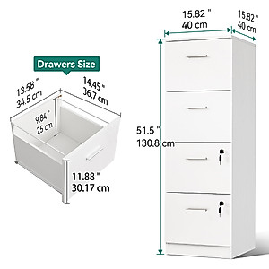 YITAHOME 4 Drawer Lateral Filing Cabinet, Chests of Drawers, Deep Vertical Storage Cabinet Fits Letter, A4, Legal Size for Home Office Organization, White