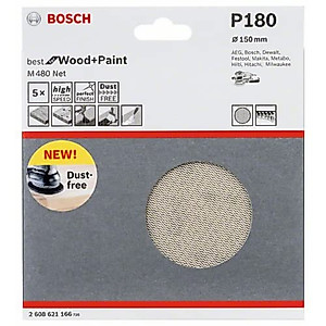 Bosch Professional 2608621166 G180, Set of 5 Sanding Sheets M480 Best (Wood and Paint, Ø 150 mm, Grit P180, Accessories for Random Orbit Sander), Beige, x 5, Pieces