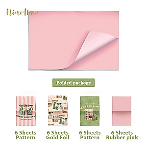 NICROHOME EUR 24 Sheets Christmas Tissue Paper, Sage Green Pink Tissue Wrapping Paper with Christmas Tree House Snowman Socks Pattern, Small Gifts Wrapping Paper for Xmas Crafts Gifts (15 X 20 Inch)