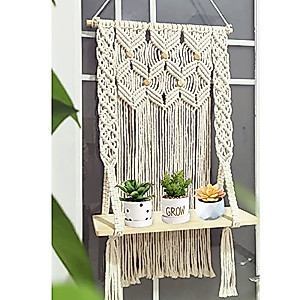 Macrame Wall Shelves Hanging Shelves,Floating Shelves Boho Rustic Decor,Wood Shelves for Bedroom,Bathroom,Living Room (Wooden Beads)