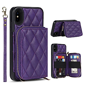 ShunJieTech for iPhone Xs Max Case,for iPhone XSMax Wallet Case with Card Holder,Crossbody Chain Purse Wrist Handbag Strap Leather Cover Case [Card Slots][Coin Zipper Pocket](6.5")-Purple