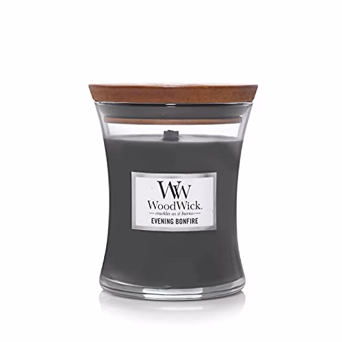 WoodWick Ellipse Scented Candle, Evening Bonfire, 16oz | Up to 50 Hours Burn Time, Gray & Evening Bonfire Medium Hourglass Candle, 9.7 oz.