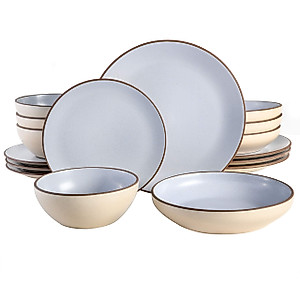 Gibson Elite Contempo Classic Double Bowl Dinnerware Set, Service for 4 (16pcs), Light Blue