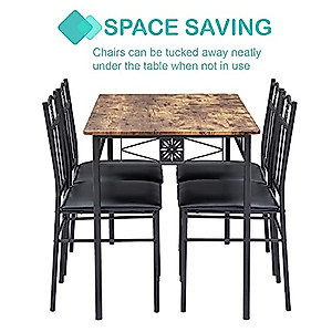 VECELO Kitchen Dining Room Table Sets for 4, 5 Piece Metal and Wood Rectangular Breakfast Nook, Dinette with Chairs, 42x31.4x30 inches,15.7x15.9x33.8 inches, Retro-Brown