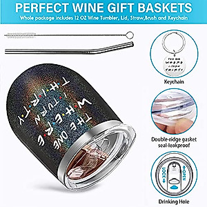 30th Birthday Decorations For Women 30th Birthday Gifts For Her 12oz Wine Tumbler Happy 30 Year Old Bday Presents for 1993 Woman Bestie Friend Sister Black Wine Cup With Turn Thirty Keychain