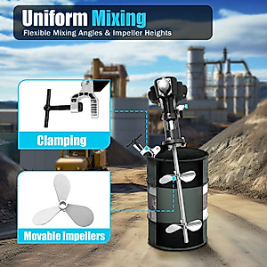 HENHAIY 50 Gallon Pneumatic Bracket Mixer 1/2HP Tank Barrel Air Mix Clip Paint Blender w/Blade Automatic Paint Stirring Machine Ink Mixer Air Agitator Mixing Tool Hand-Held