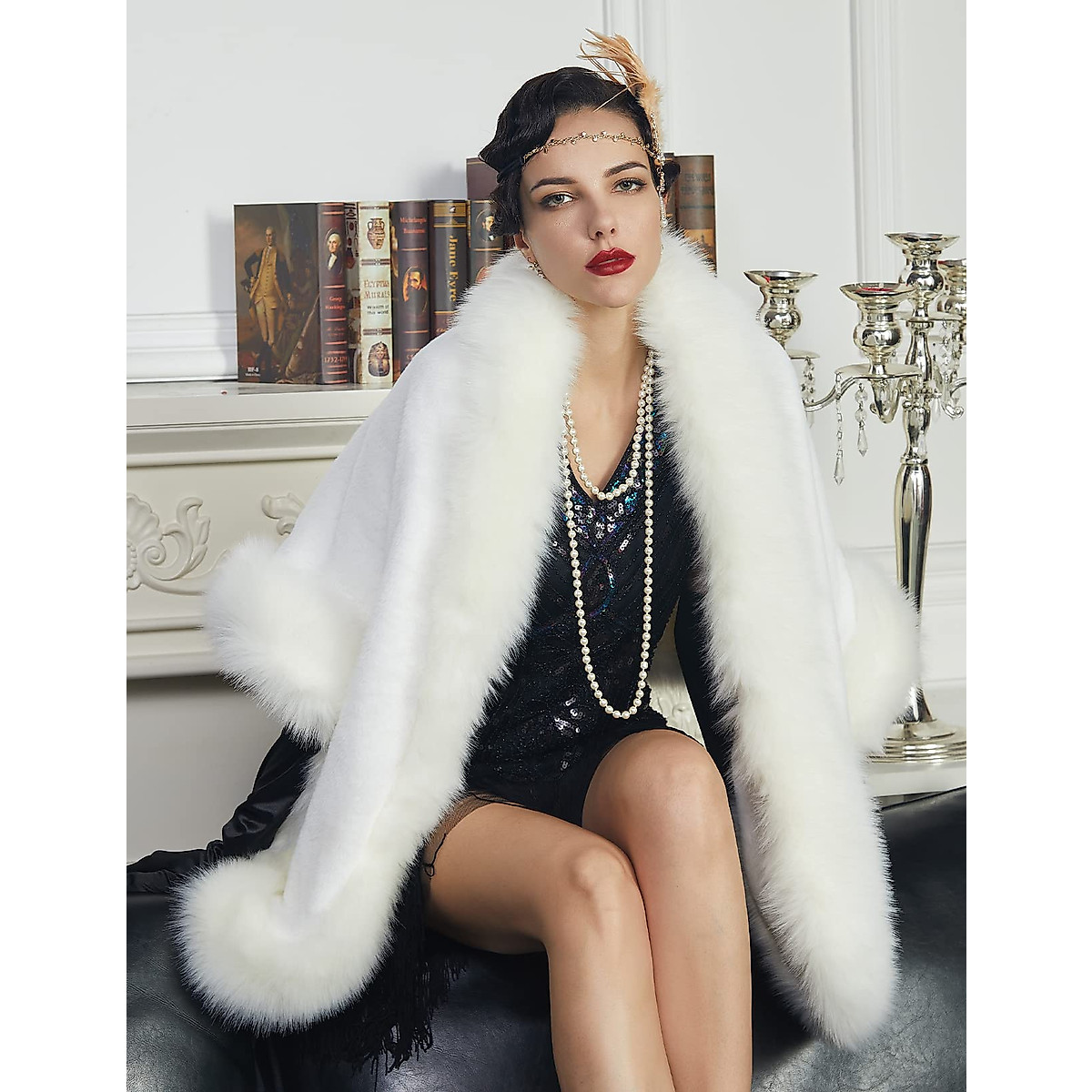 BEAUTELICATE Women's Faux Fur Shawl Wrap Stoles for Bridal Wedding Dresses