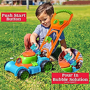 Sloosh Bubble Lawn Mower Toddler Toys - Kids Toys Bubble Machine Summer Outdoor Toys Games, Automatic Bubble Mover Push Toy for Age 1 2 3 4 Year Old Preschool Baby Boys Girls Birthday Gifts (Blue)