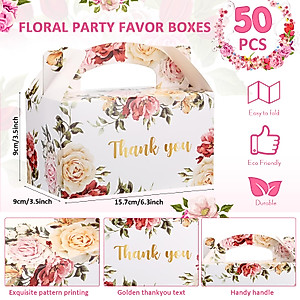 Xinnun 50 Pcs Thank You Treat Boxes Floral Design Gift Boxes Gable Boxes Party Favor Boxes for Tea Party, Mother's Day, Wedding