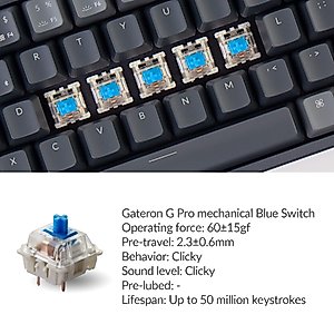 Keychron K14 70% Layout 72 Keys Bluetooth Wireless/USB Wired Mechanical Keyboard for Mac with Gateron G Pro Blue Switch/Multitasking/RGB Backlight/Aluminum Frame Computer Keyboard for Windows Laptop